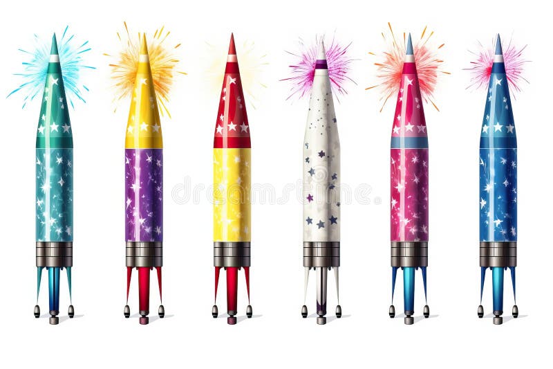 Rockets for Launching Fireworks on a White Background. a Set of ...