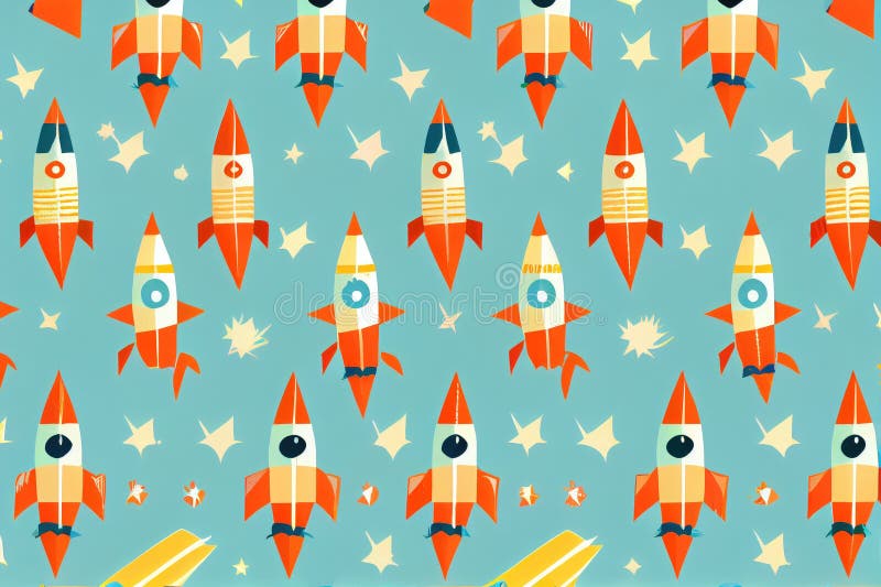 Rockets Pattern on Blue Background.Ai Generated Stock Illustration - Illustration of space ...