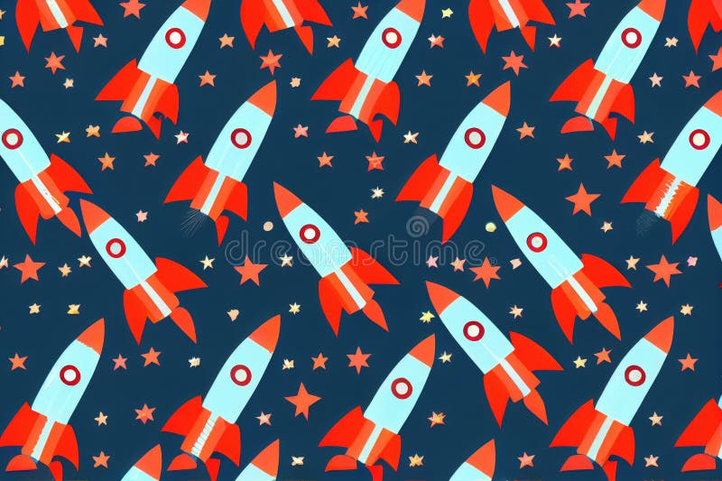 Rockets Pattern on Blue Background.Ai Generated Stock Illustration ...
