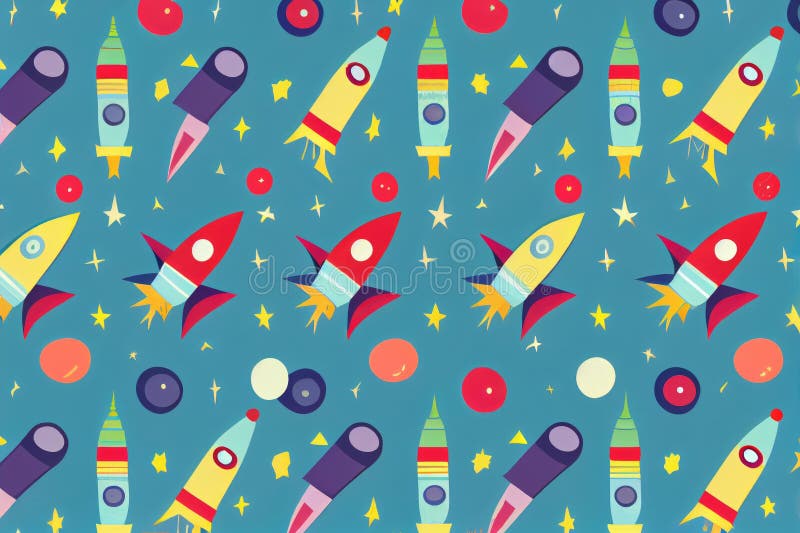 Rockets Pattern on Blue Background.Ai Generated Stock Illustration ...