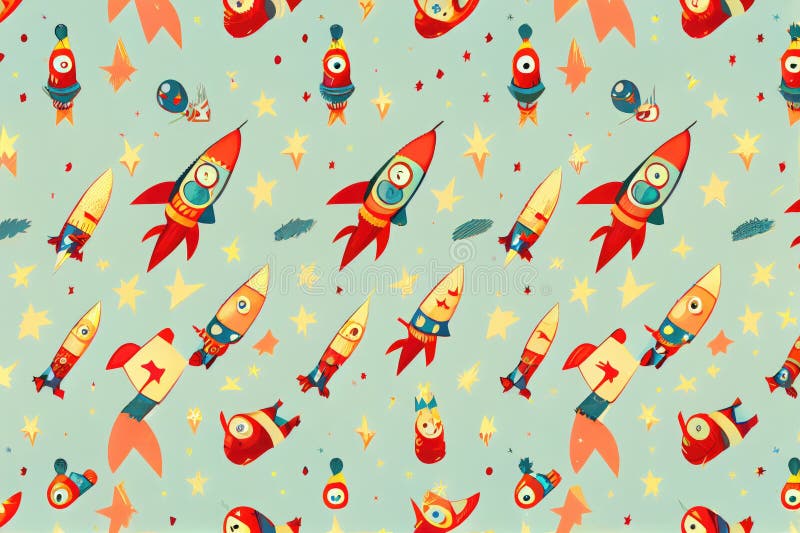 Rockets Pattern on Blue Background.Ai Generated Stock Illustration ...