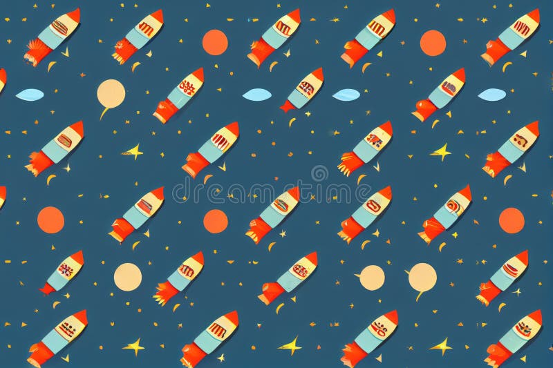 Rockets Pattern on Blue Background.Ai Generated Stock Illustration ...