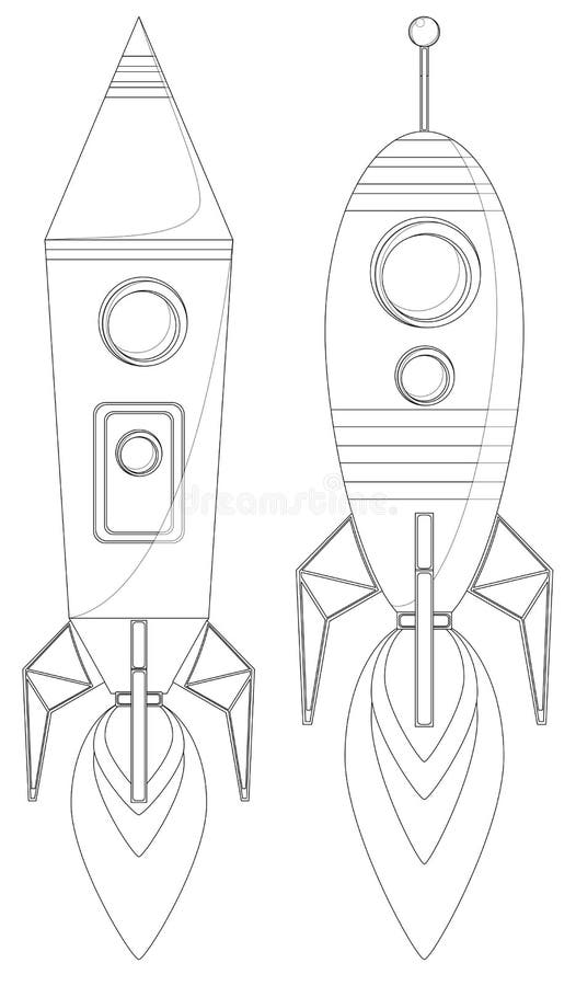 Rockets with Porthole and Flames from the Engine, Stock Vector ...