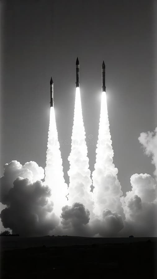 Rockets Soar Majestically Piercing the Sky at a Stunning Launch Stock ...