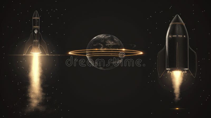Rockets Soaring through Dark Sky, Perfect for Space Exploration Projects Stock Image - Image of ...