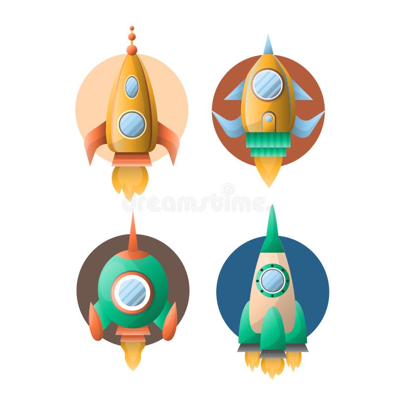 Rockets or Spaceships Retro Cartoon Vector Flat Icons Stock Vector ...