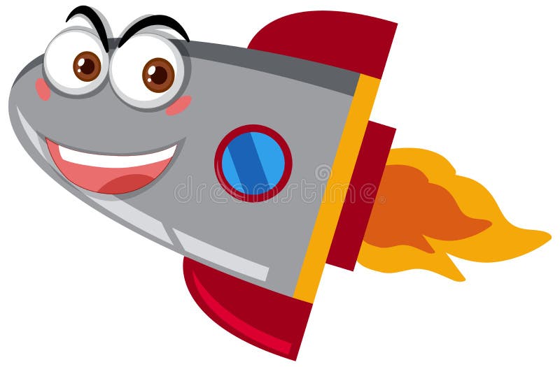 Rocketship Cartoon with Happy Face on White Background Stock Vector ...