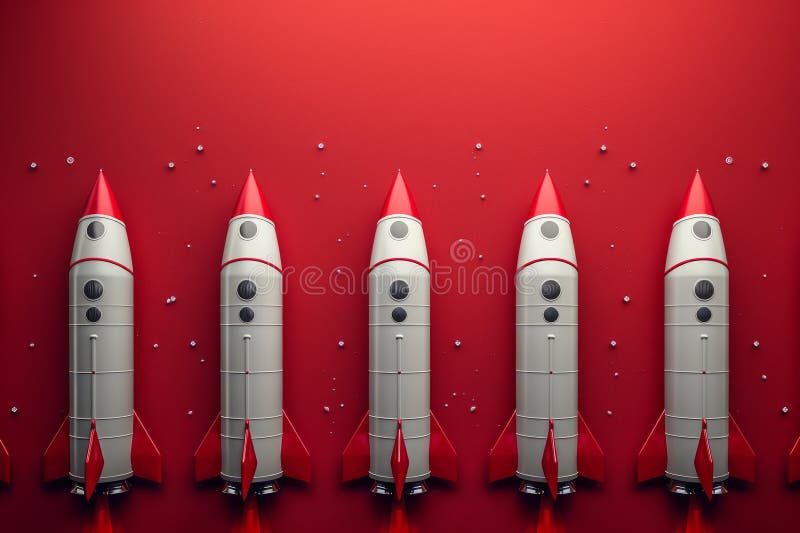 Rocketship Formation on Red Background Symbolizing Uniformity and ...