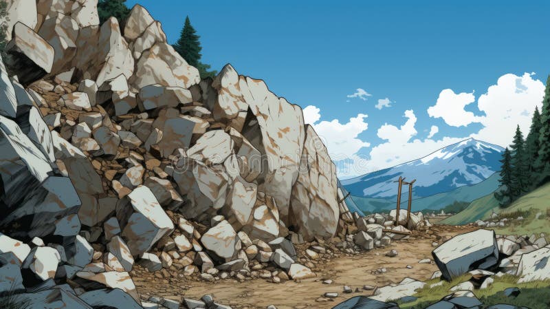 Rockfall: a Comic Image of a Character Climbing a Mountain Path Stock ...