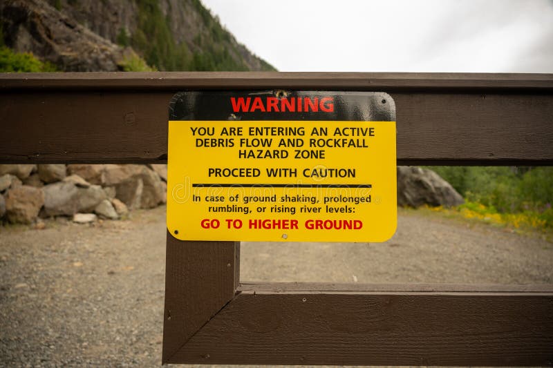 Rockfall Hazard Sign at Trailhead in Mount Rainier Stock Photo - Image ...