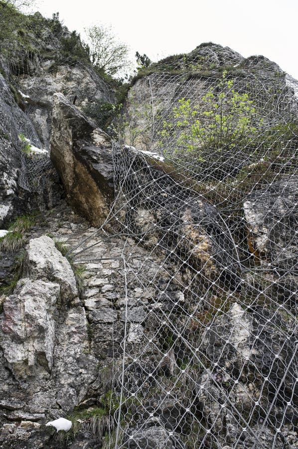 Rockfall Protection Netting, Safety Wire Mesh in the Mountains Stock ...