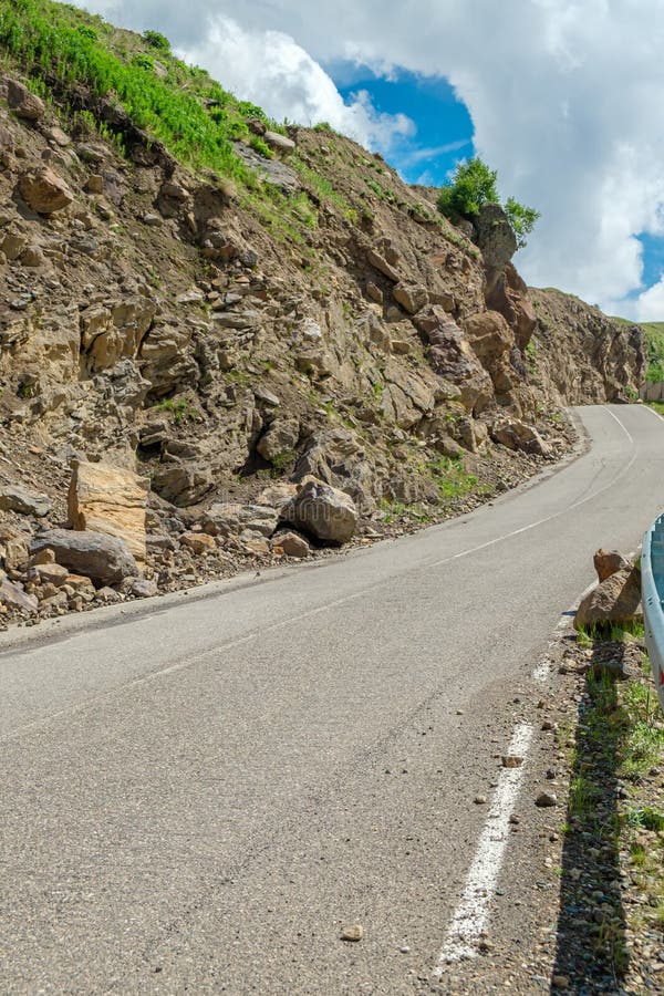 Rockfall on the Road in the Mountains. Stock Image - Image of fall ...
