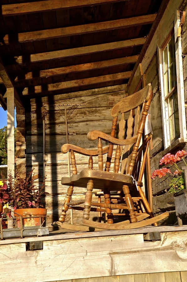 Rocking Chair on Cabin Entryway Stock Photo - Image of lean, rest: 59856668