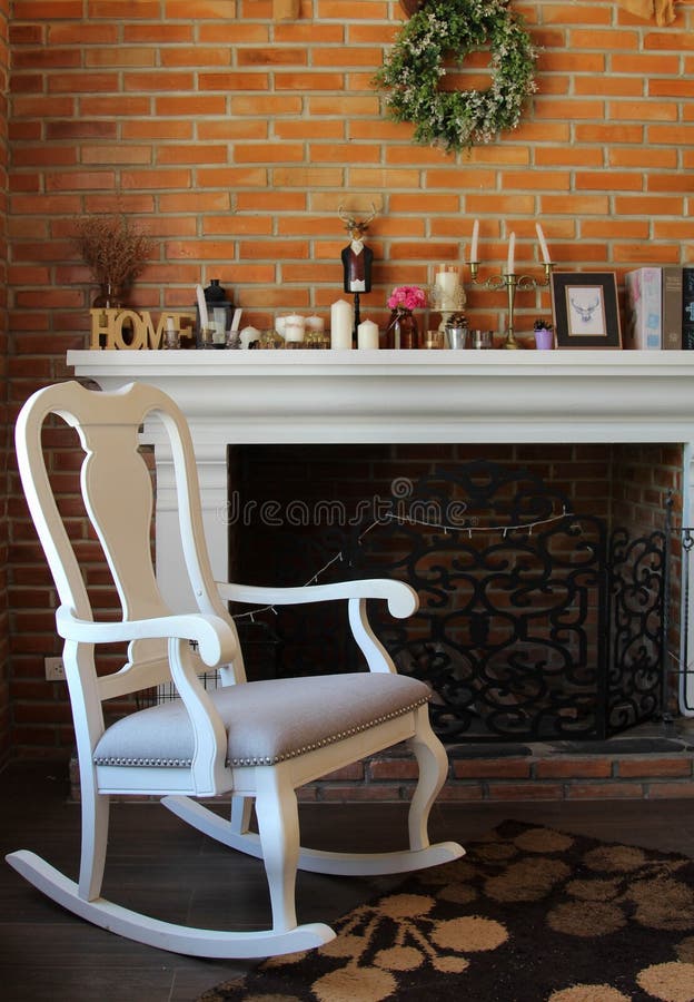 The Rocking Chair beside the Fireplace Stock Image - Image of front ...