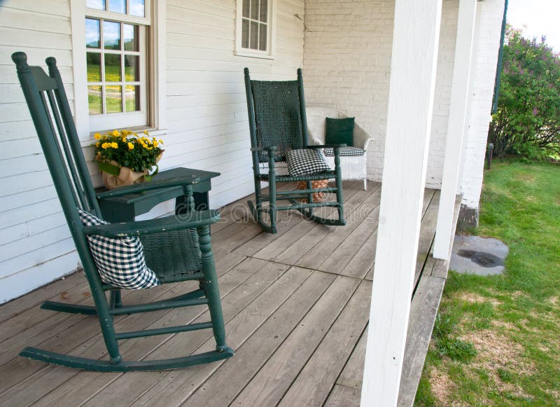 Rocking Chairs Overlooking a Front Yard Stock Image - Image of yard ...