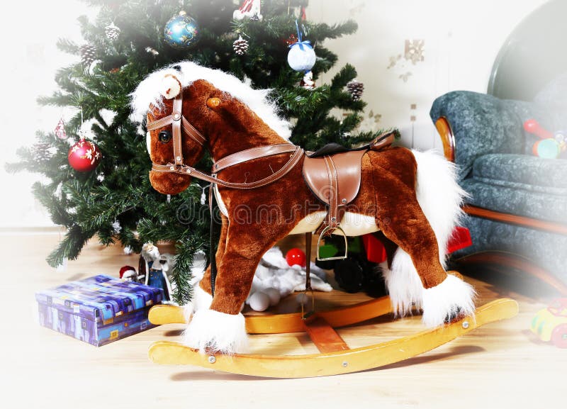 Rocking Horse with Christmas Tree Stock Image - Image of feast ...