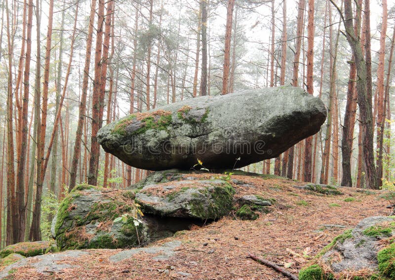 Rocking Stone in the Forest Stock Photo - Image of place, perched ...