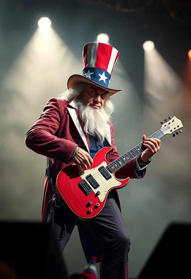 Rocking Uncle Sam Red Guitar Stage Performance Dramatic Lighting Stock ...