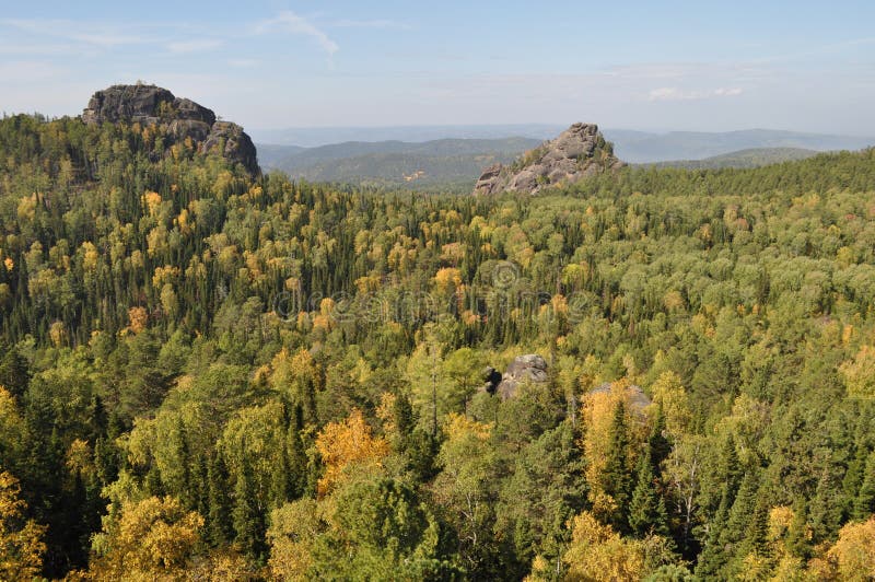 Rocks Above the Forest at Sunrise Stock Image - Image of colorful ...