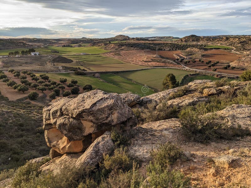 Rocks and Agricultural Land in Aragon Stock Photo - Image of terrain ...
