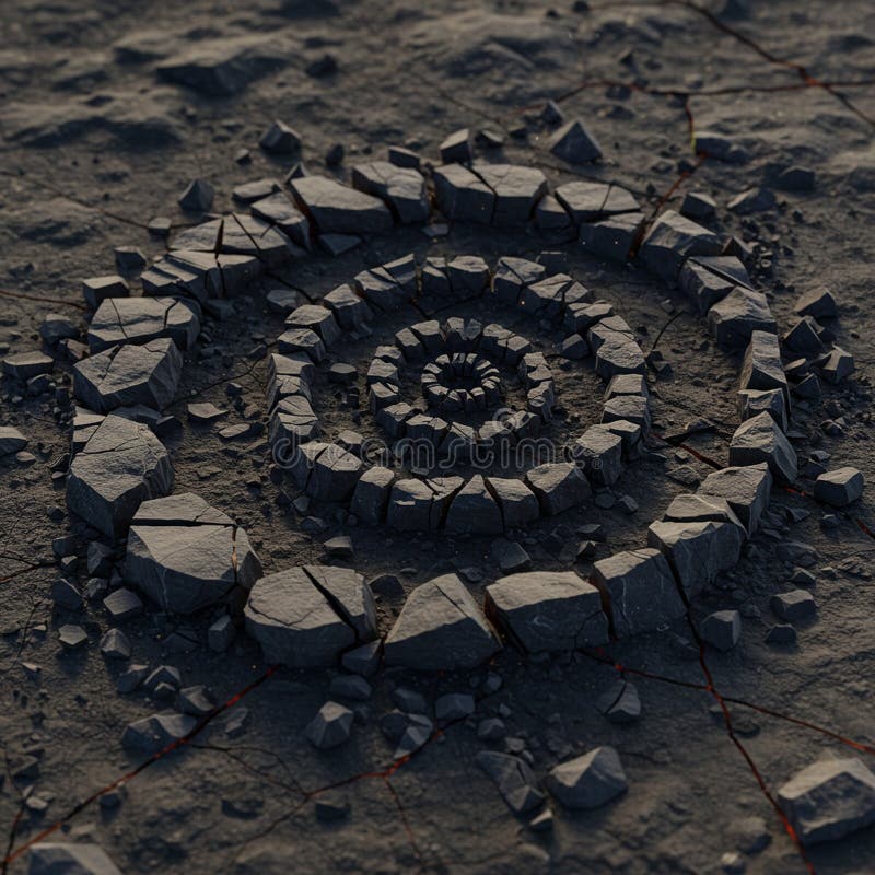Rocks Arranged in Concentric Circles on Rough, Cracked Ground. the ...