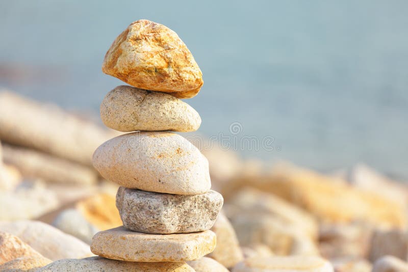 Stack of White Pebbles Stone Against Sea Background for Spa, Balance ...