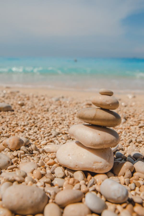 Rocks in Balance at Sea Beach Stock Photo - Image of tranquil ...