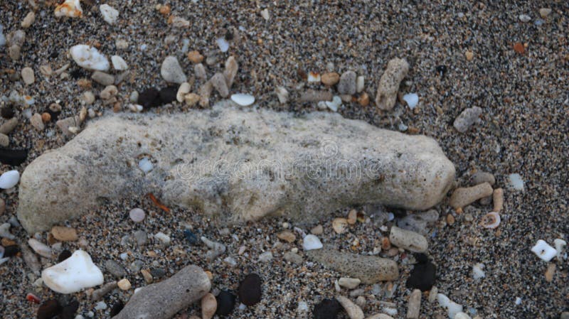 The Rocks on the Beach Sand are Gray in the Morning, with less Light ...