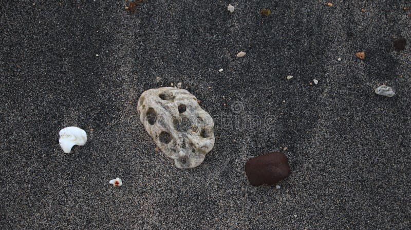 The Rocks on the Beach Sand are Gray in the Morning, with less Light ...