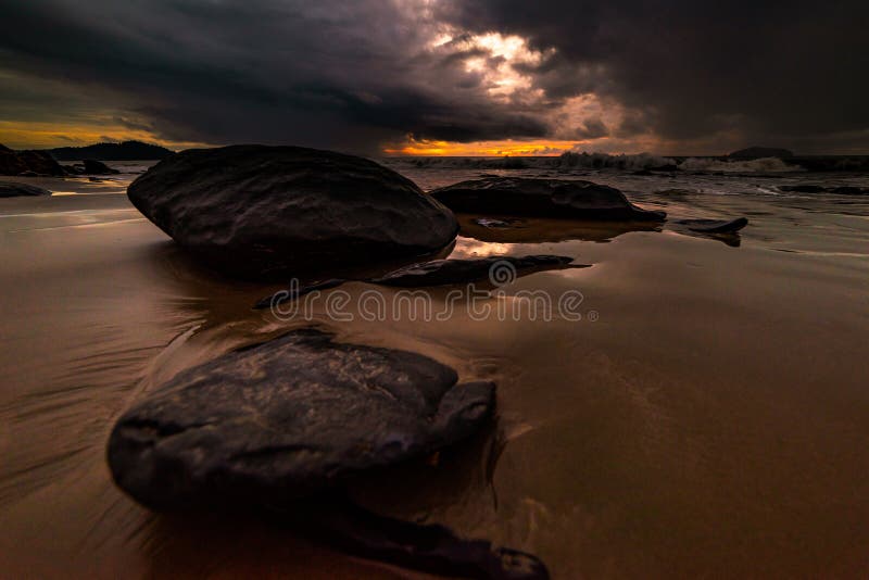 The Rocks on the Beach are Stormy Stock Image - Image of dark, splash ...