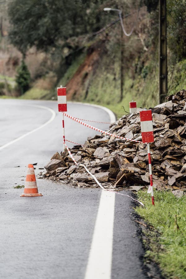 Rocks Blocking the Road Due To a Rockslide after a Heavy Rainfall ...