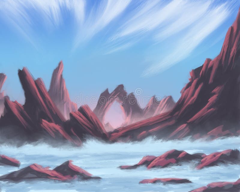 Rocks at the Blue Waves Drawing Stock Illustration - Illustration of ...