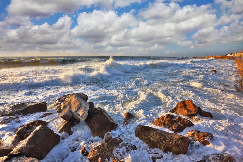 The Rocks on the Breakwater Embankment. Stock Image - Image of sunset ...