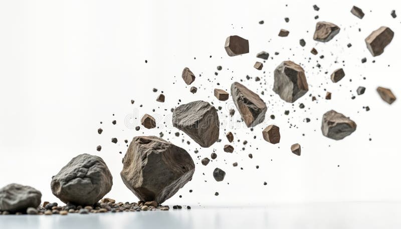Rocks Burst, Fly through Air on Transparent Background. Decomposed ...