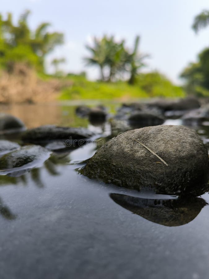 Rocks between Calm River Flows Stock Photo - Image of water, flow ...