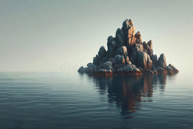 Rocks on a Calm Sea with a Smooth Water Surface. Space for Text. Stock ...