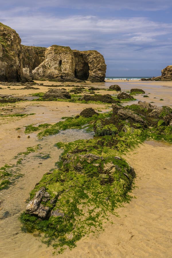 Rocks and Cliffs at Perranporth Beach in Cornwall Stock Image - Image ...