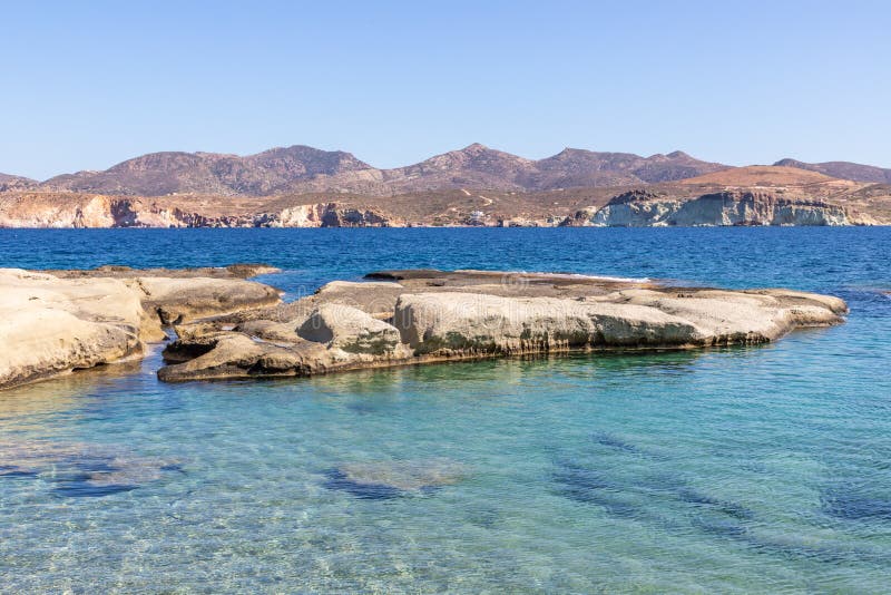 Rocks and Cliffs in Pollonia Beach Stock Image - Image of greece ...