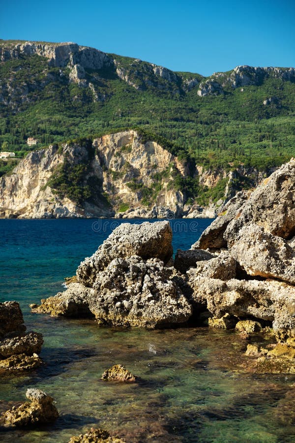 Rocks on the Coast of the Greek Island of Corfu Stock Photo - Image of ...