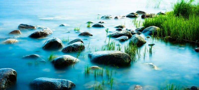 Rocks on the Coastline, Long Shutter Shoot Stock Image - Image of grass ...