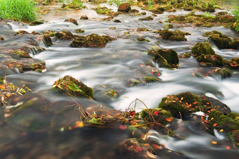 Rocks Covered with Moss and River Stream Stock Image - Image of stream ...