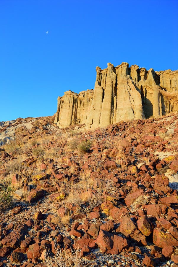 The Rocks in the Desert and the Moon Stock Photo - Image of scenery ...