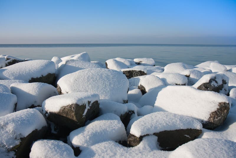 Rocks of Dutch Breakwater in Wintertime Stock Image - Image of north ...