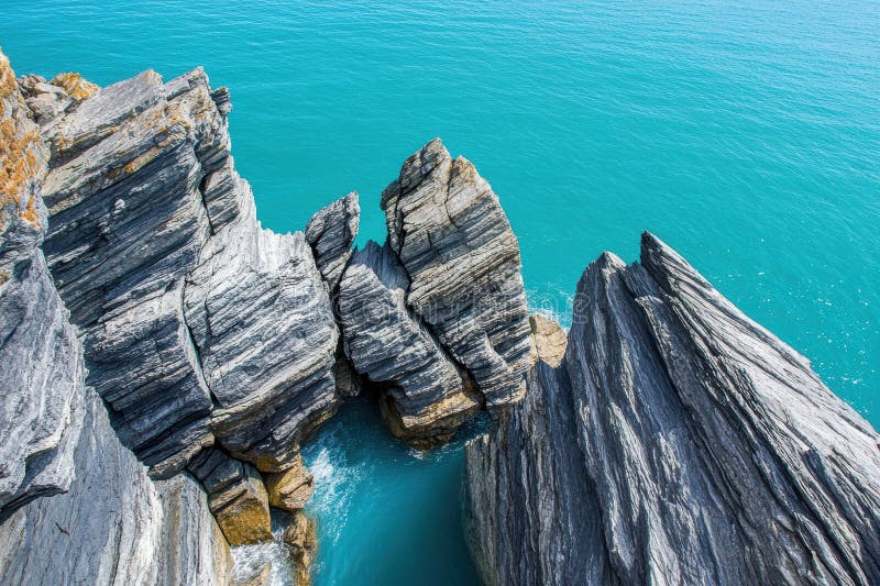 Rocks Emerge Water Creating Striking Natural Landscape Stock Photos ...