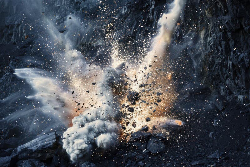Rocks Exploding Creating Dust Cloud in Open Pit Mine Stock Image ...