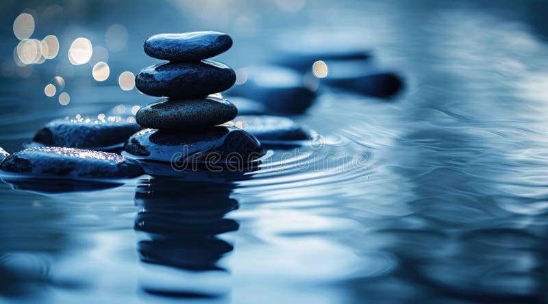 Rocks Floating on Water in the Pond Stock Photo - Image of landscape ...