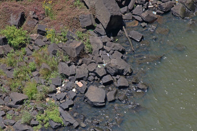 WATER at the EDGE of a RIVER WASHING OVER ROCKS Stock Photo - Image of ...