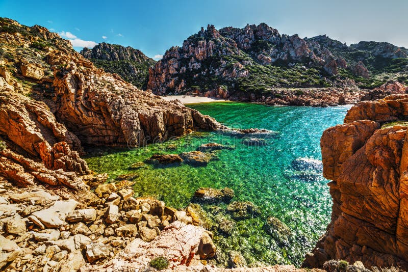 Rocks by Li Cossi beach stock photo. Image of park, shore - 94975614