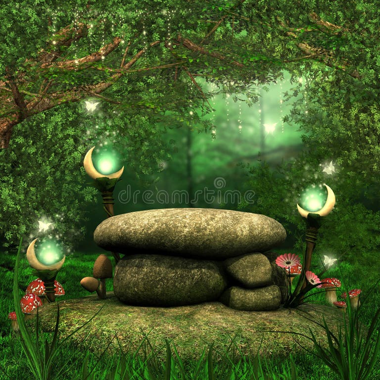 Rocks with magic lanterns stock illustration. Illustration of fantasy ...
