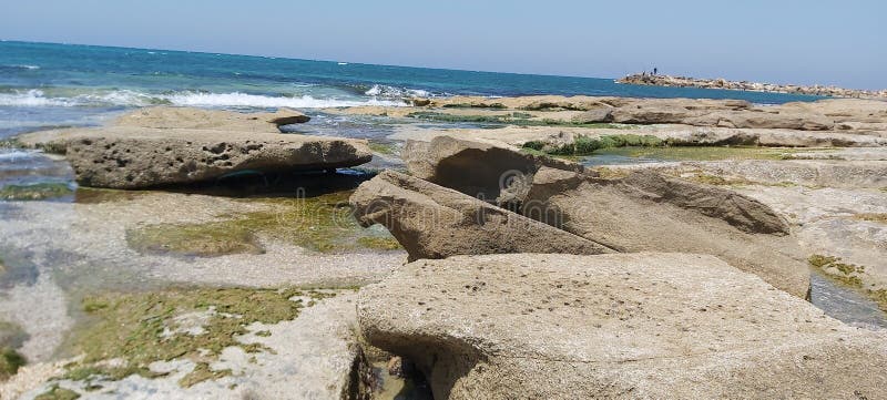 Rocks on the Mediterranean Coast Stock Photo - Image of israel, wate ...